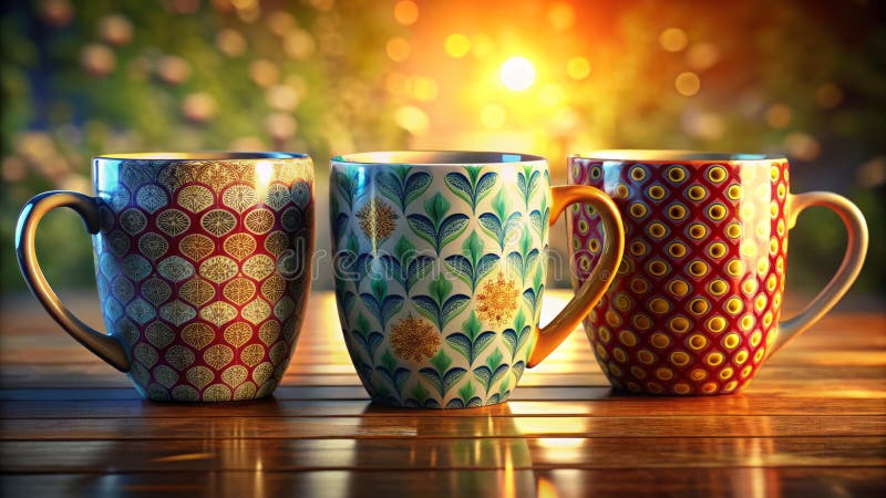 Realistic 3D Coffee Mug Mockup WideAngle Front View Showcase of Three ...