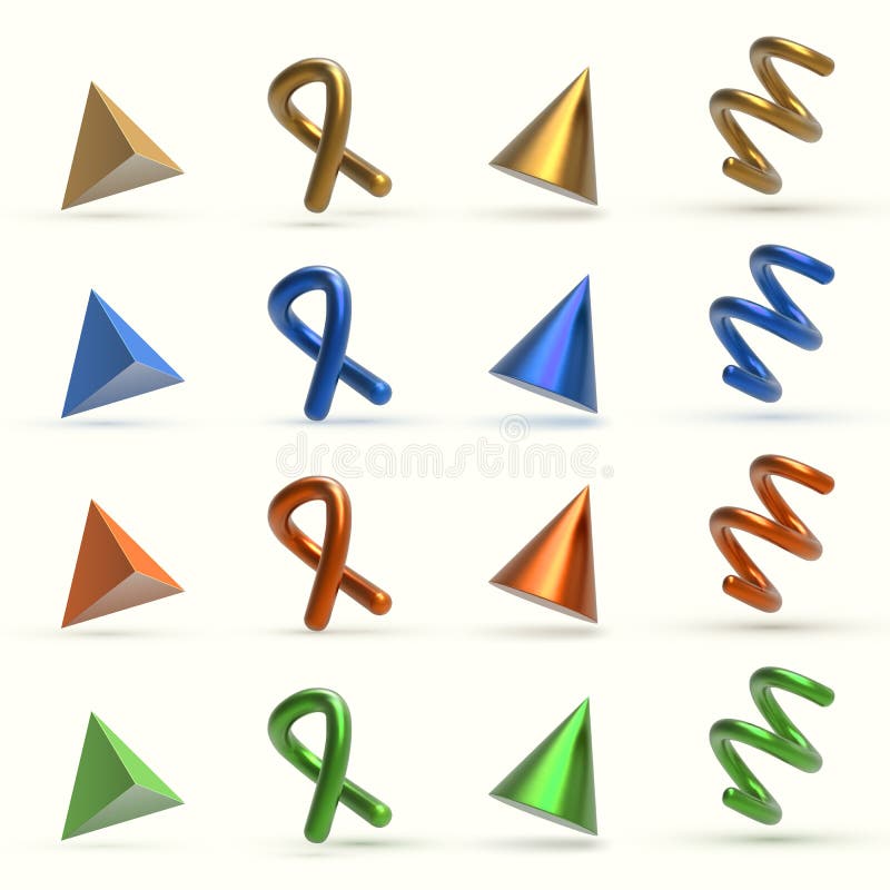 Realistic 3D Colorful Metal Geometric Shapes Objects. Realistic ...