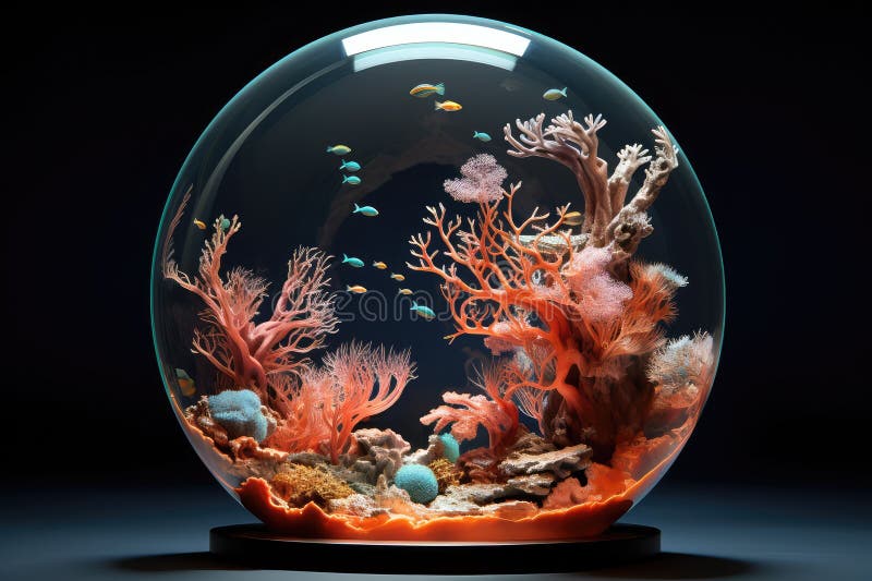 Realistic 3D Coral Reef Displayed in a Circular Glass Ball, Rendered in ...