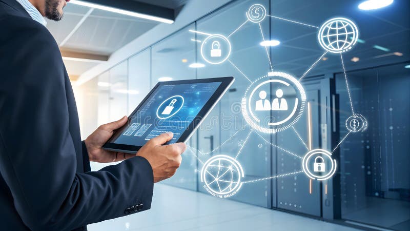 Realistic 3d Cyber Security. Business Using Tablet Technology and Icon ...