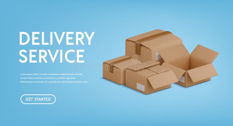 Realistic 3d Delivery Service Banner Template. Vector Cartoon 3d Boxes ...