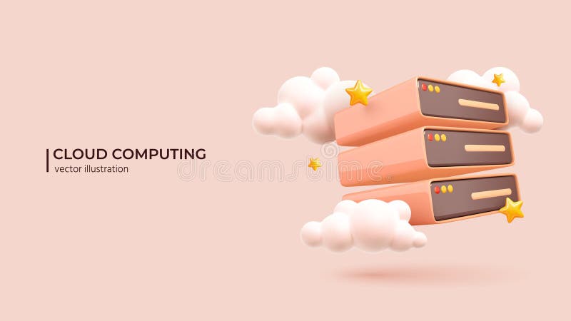 Realistic 3d Design of Futuristic Server with Clouds and Stars. Vector ...