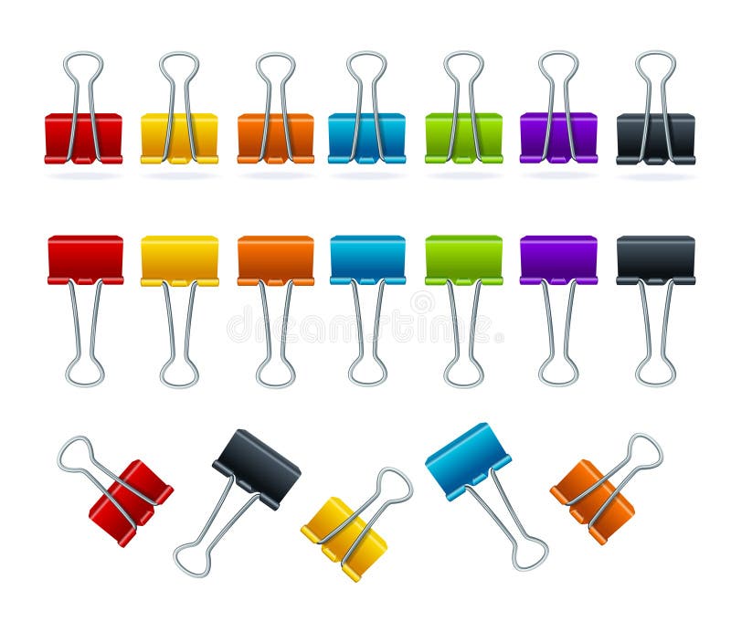 Realistic 3d Detailed Color Binder Clips Set. Vector Stock Vector ...