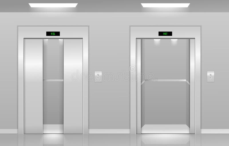 Realistic Lobby Interior with Elevators Stock Vector - Illustration of ...
