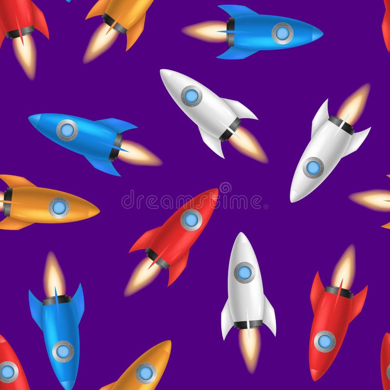 Realistic 3d Detailed Rocket Space Ship Seamless Pattern Background ...