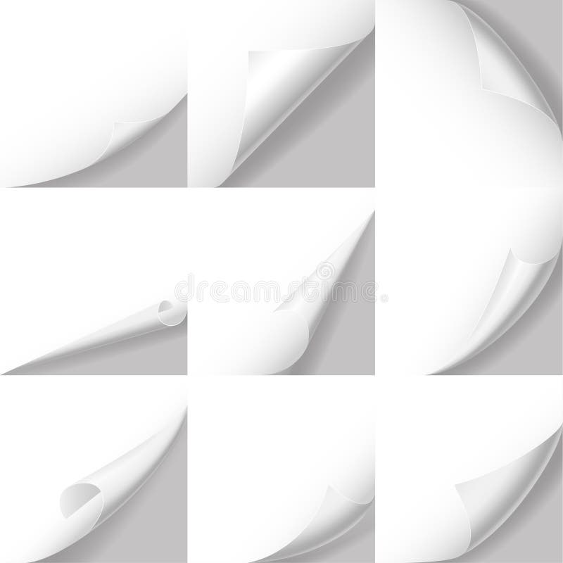 Realistic 3d Detailed White Curled Corners Set. Vector Stock Vector ...