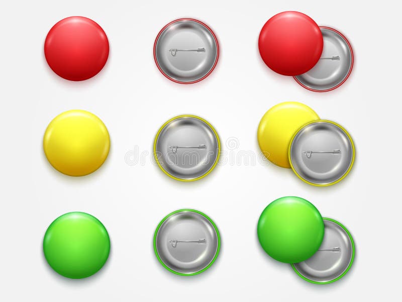 Realistic 3d Empty Color Blank Circle Button Badge Pin Set Front Side ...