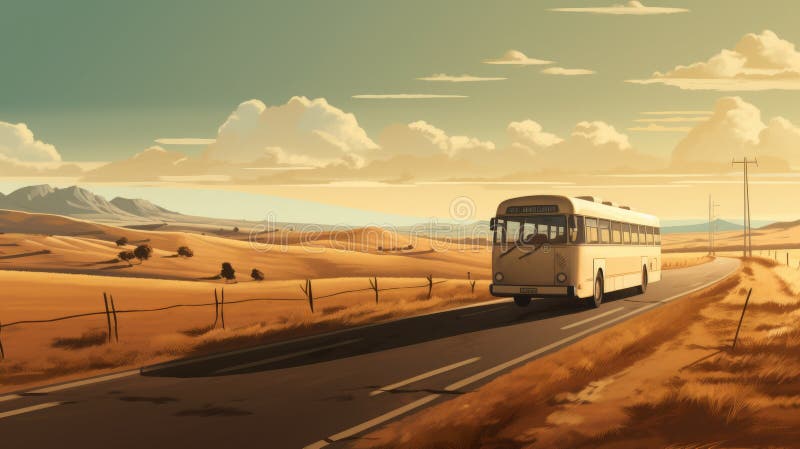 Realistic 2d Game Art of Bus Driving through Prairie Fields Stock ...