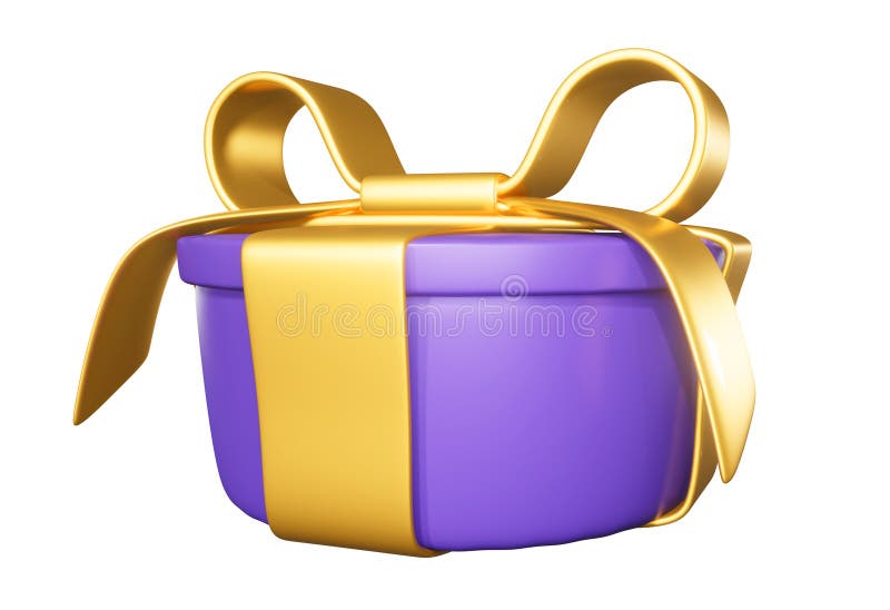 Realistic 3D Gift Purple Box and Gold Bow on White Stock Illustration ...