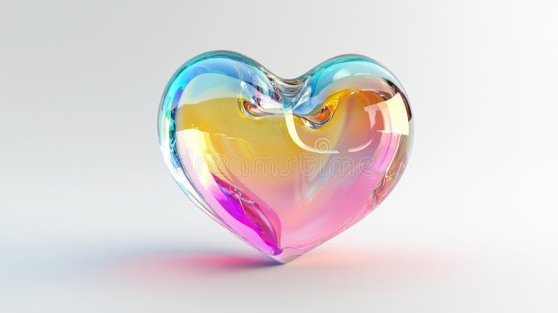 A Realistic 3D Glass Heart Icon with Reflective Surfaces, Isolated on a ...