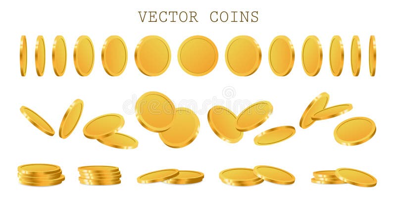 Realistic 3D Golden Coins in Different Positions Stock Vector ...
