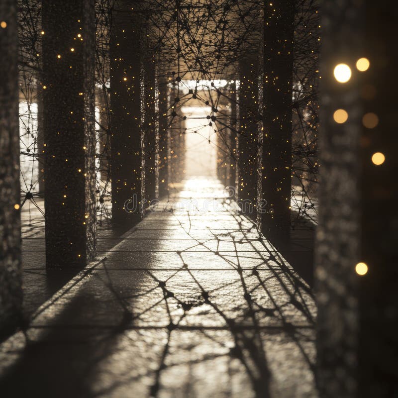 Realistic 3D Grid of Data Nodes with Directional Light in Abstract ...