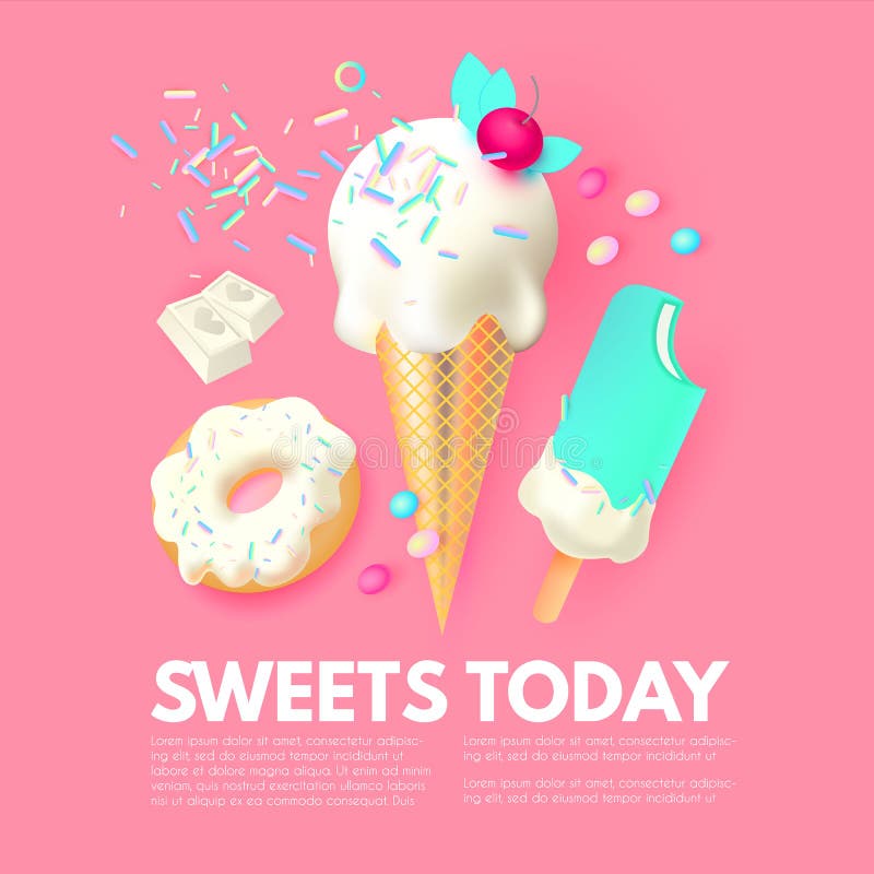 Realistic 3D Ice Cream Design Template. Mint, Creamy and Chocolate ...