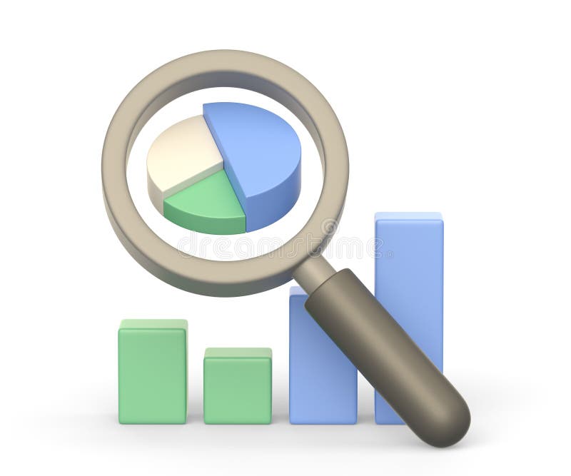 Realistic 3d Icon of Statistics Graph and Magnifying Glass Stock ...