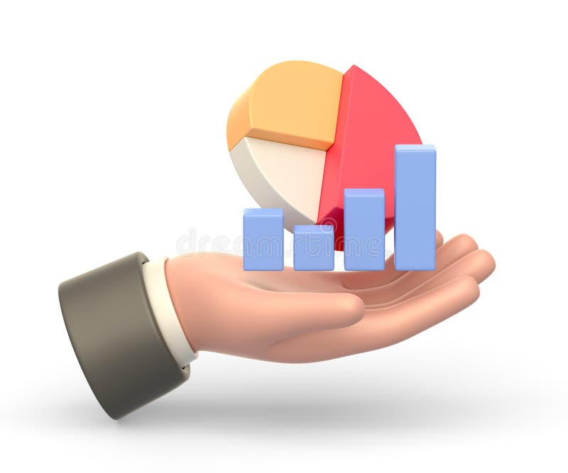 Realistic 3d Icon of Statistics Graph and Pie Chart on Human Hand Stock ...
