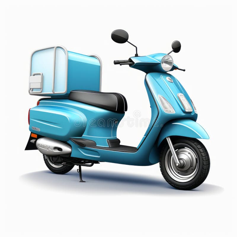 Realistic 3d Illustration of Blue Scooter with Box - Architectural ...