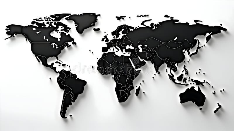 3D Realistic Illustration of Black Earth Map Stock Illustration ...