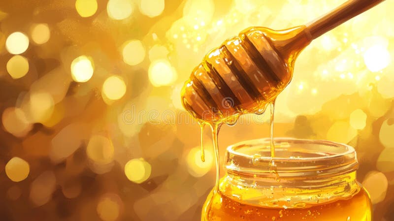 A Realistic 3D Illustration of a Honey Jar with a Dipper and Liquid ...