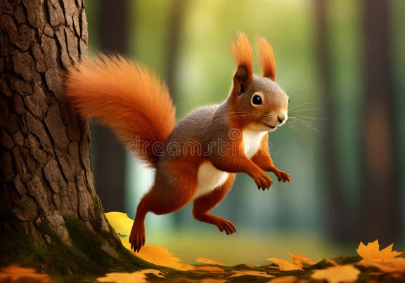 Realistic 3d Illustration of a Squirrel that Running and Jumping from ...