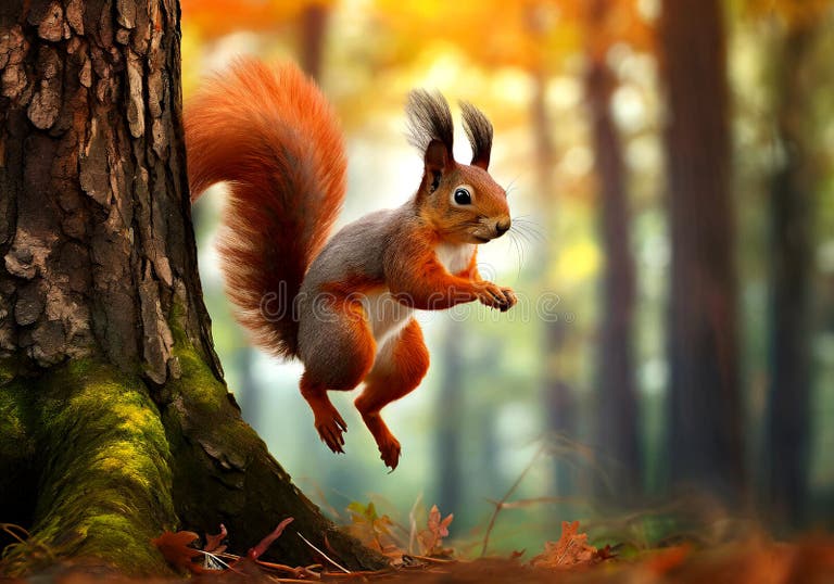 Realistic 3d Illustration of a Squirrel that Running and Jumping from ...
