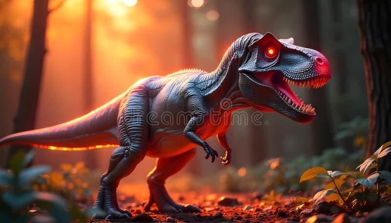 Realistic 3D Illustration of a T-Rex Dinosaur with Dramatic Lighting ...