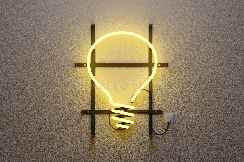 Realistic 3d Illustration of Yellow Neon Light with Light Bulb Shape ...