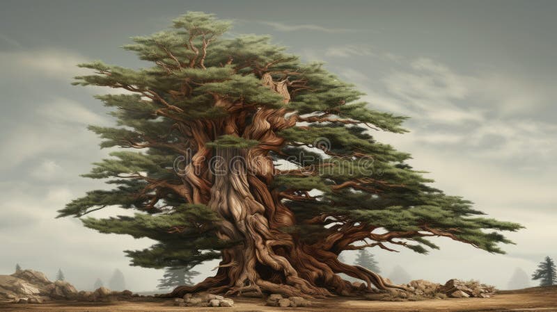 Realistic 3d Image of Ancient Cedar Tree with Soft Tonal Colors Stock ...