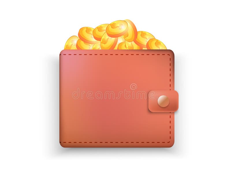 Realistic 3d Leather Wallet with 3d Coins. Vector Stock Vector ...