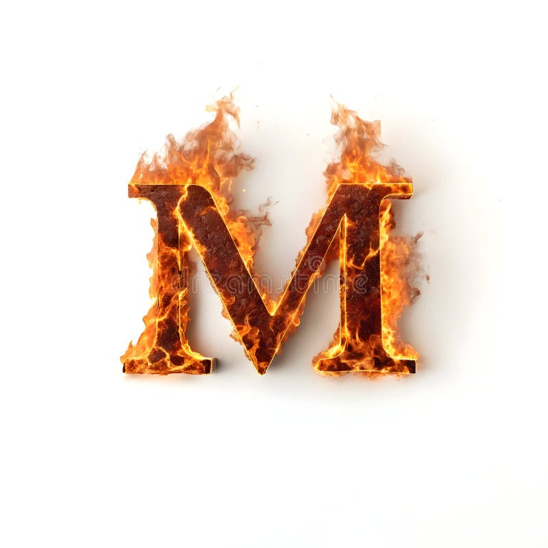 Realistic Letter M Made of Fire Isolated on White Background Stock ...