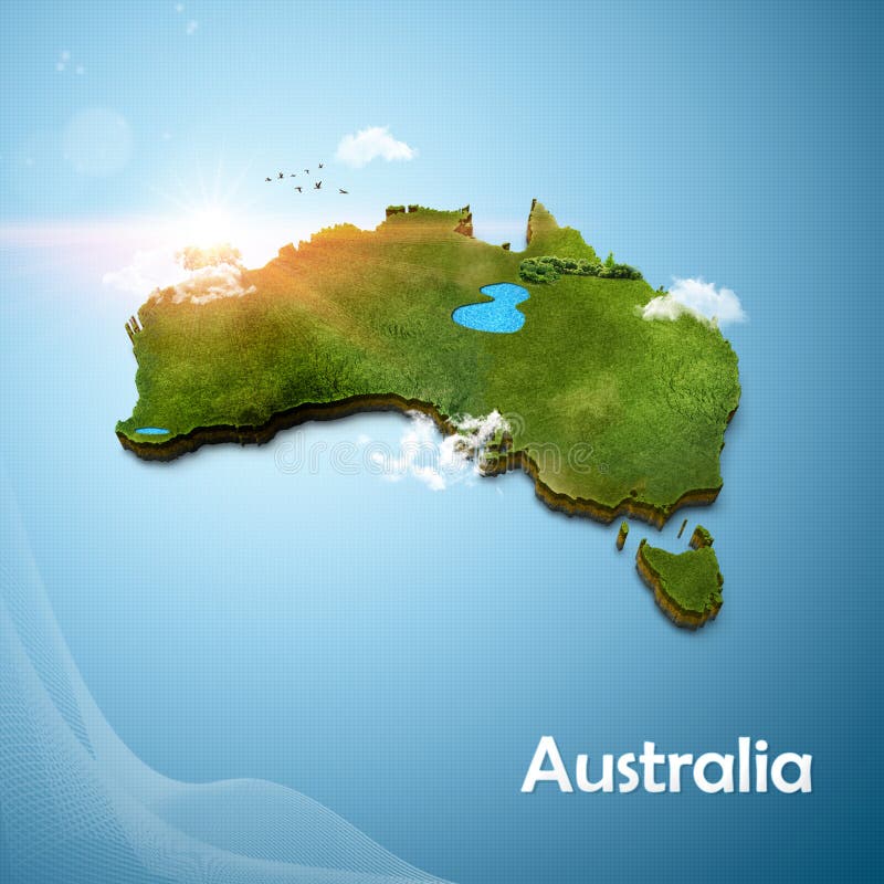 Realistic 3D Map of Australia Stock Illustration - Illustration of ...