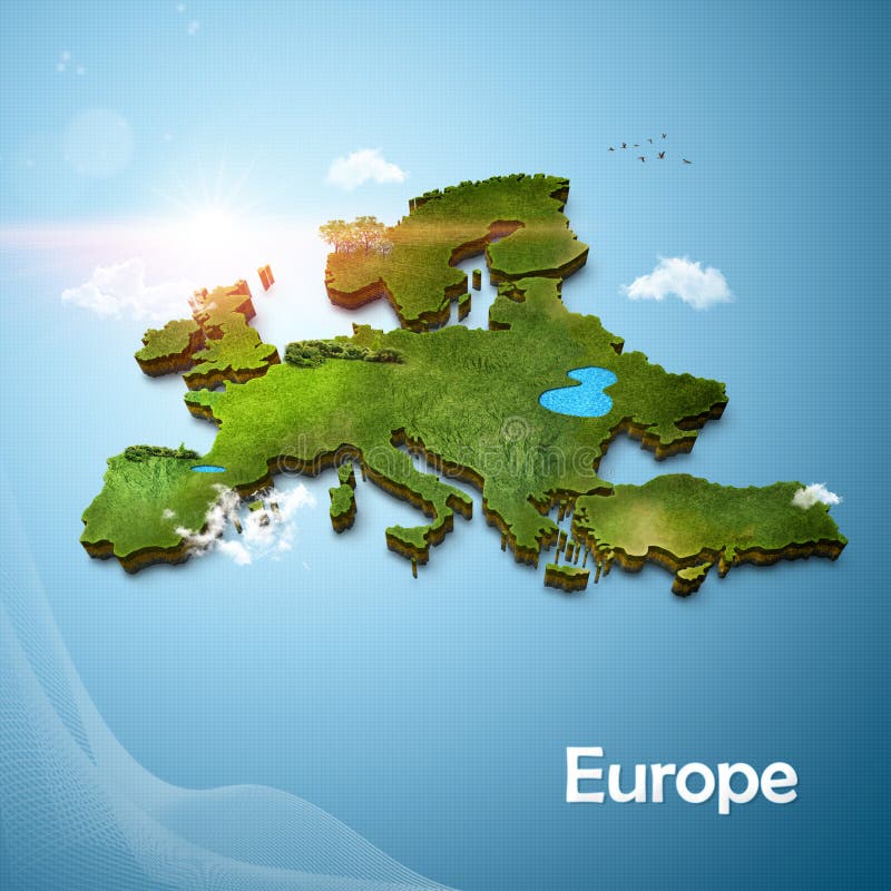 Map Of Europe With 3d Textures Flags Stock Illustration - Illustration ...