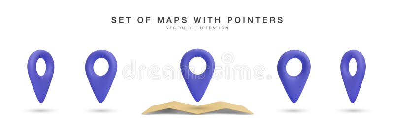 Realistic 3d Map with Set of Blue Pointer in Different Views Isolated ...