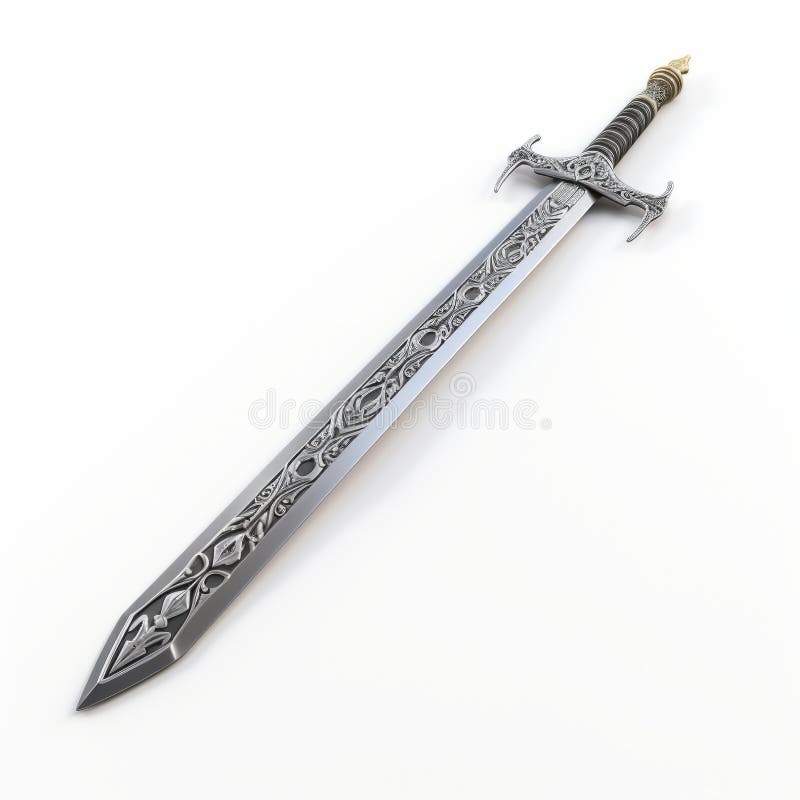 Realistic 3d Medieval Sword on White Background Stock Illustration ...