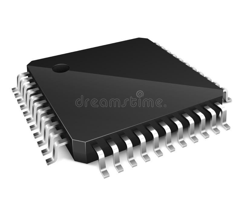 Computer Chip Or Processor On Circuit Board With Conductive Tracks And ...