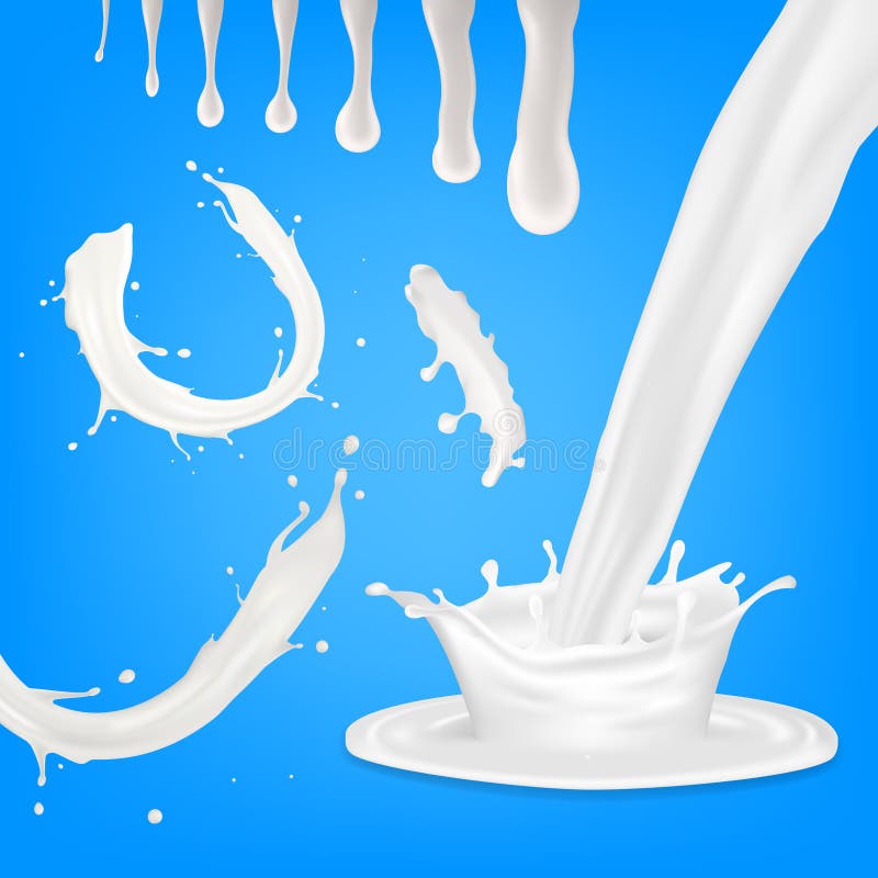 Realistic 3d Milk Flow Splash on Blue Stock Illustration - Illustration ...