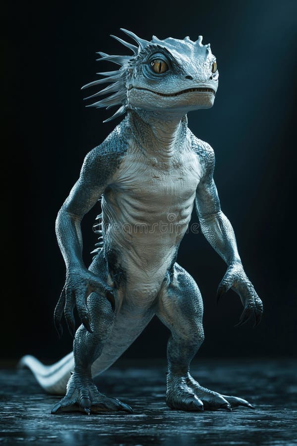 Realistic 3d Model of a Blue Lizard Creature Standing on a Dark Surface ...