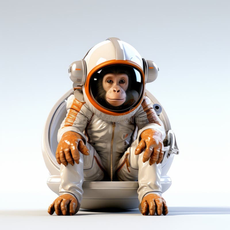 Realistic 3d Monkey in Space Man Sitting on White Space Ship Stock ...