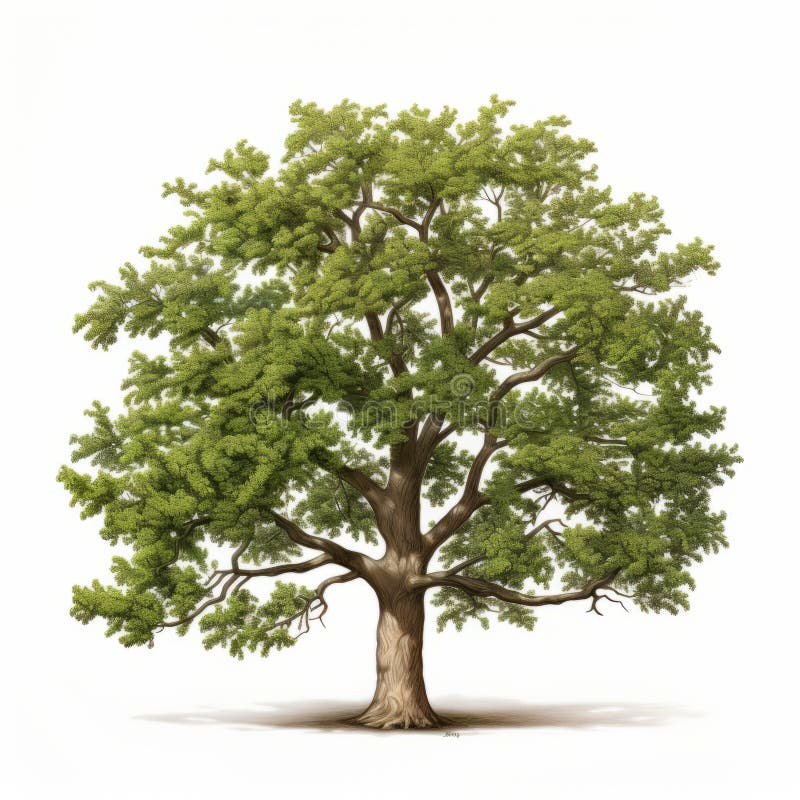 Realistic 3d Oak Tree Illustration on White Background Stock ...