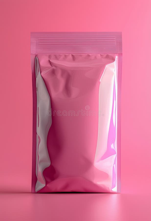 Realistic 3D Pink Packaging Pouch with Zipper Closure on Soft Pink ...