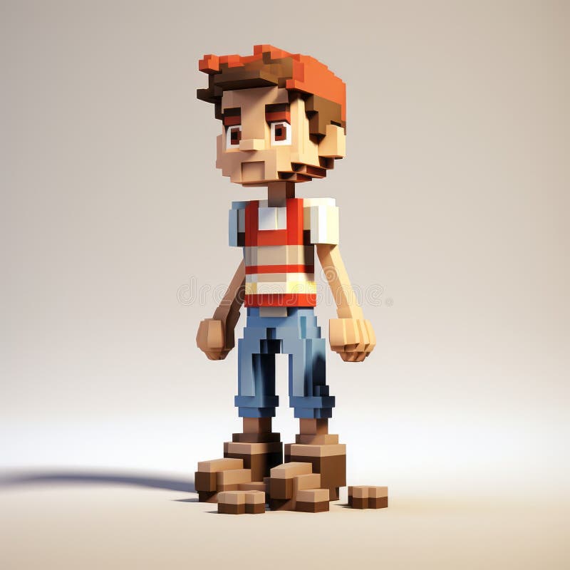 Realistic 3d Pixel Sculpture of Harper: Rusticcore Kid Cartoon Stock ...