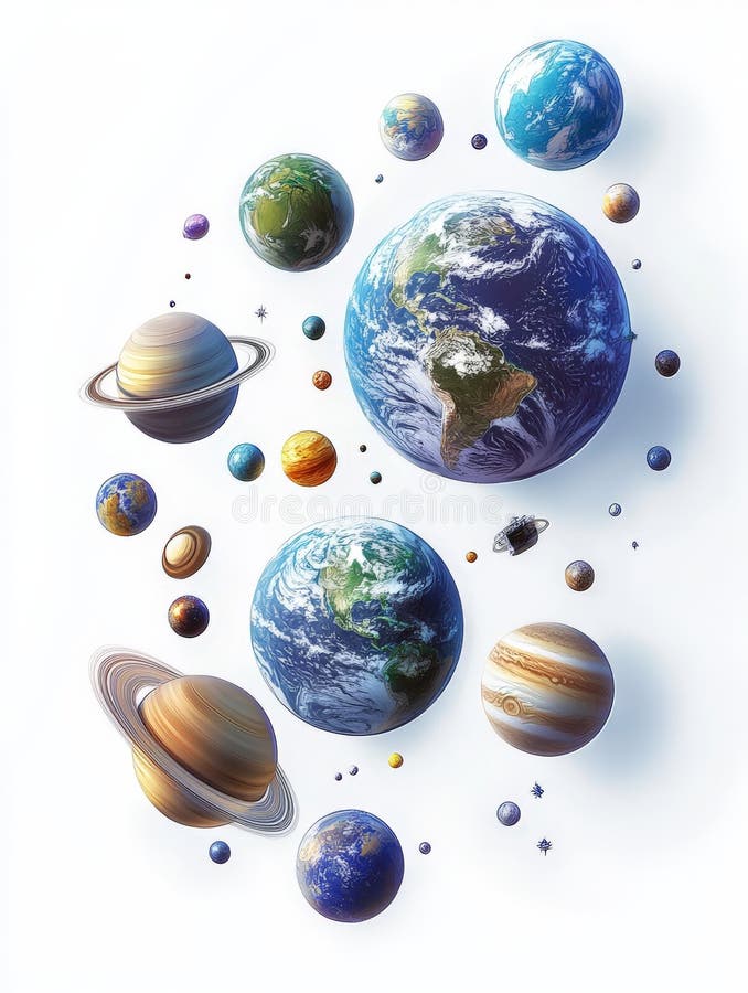 Realistic 3D Planets in Outer Space Stars Nebula Clouds Emphasizing ...