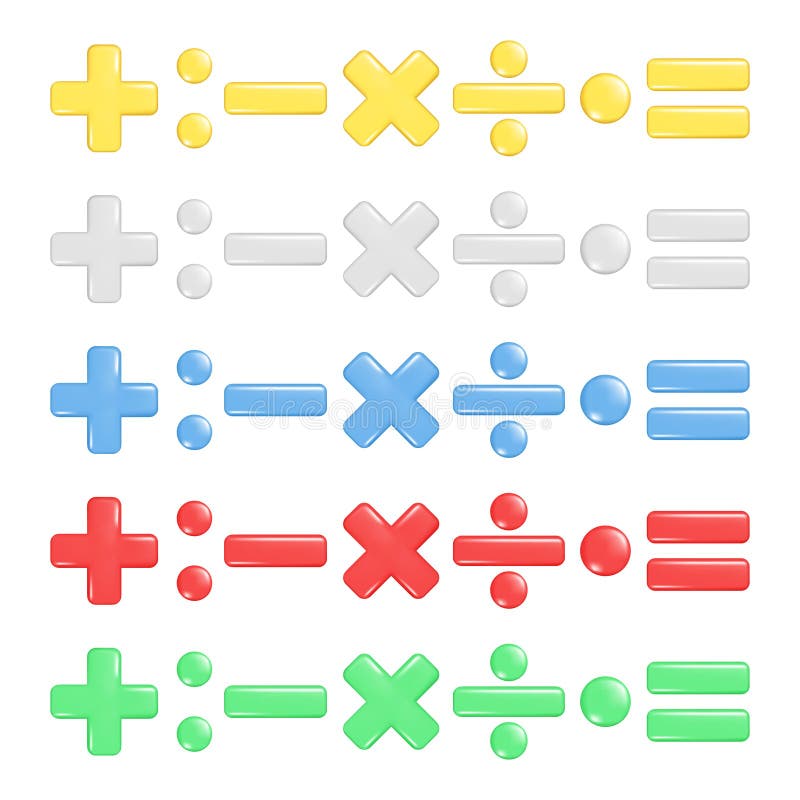 Realistic 3d Plus, Minus, Multiply, Division and Equal Sign. Decorative ...