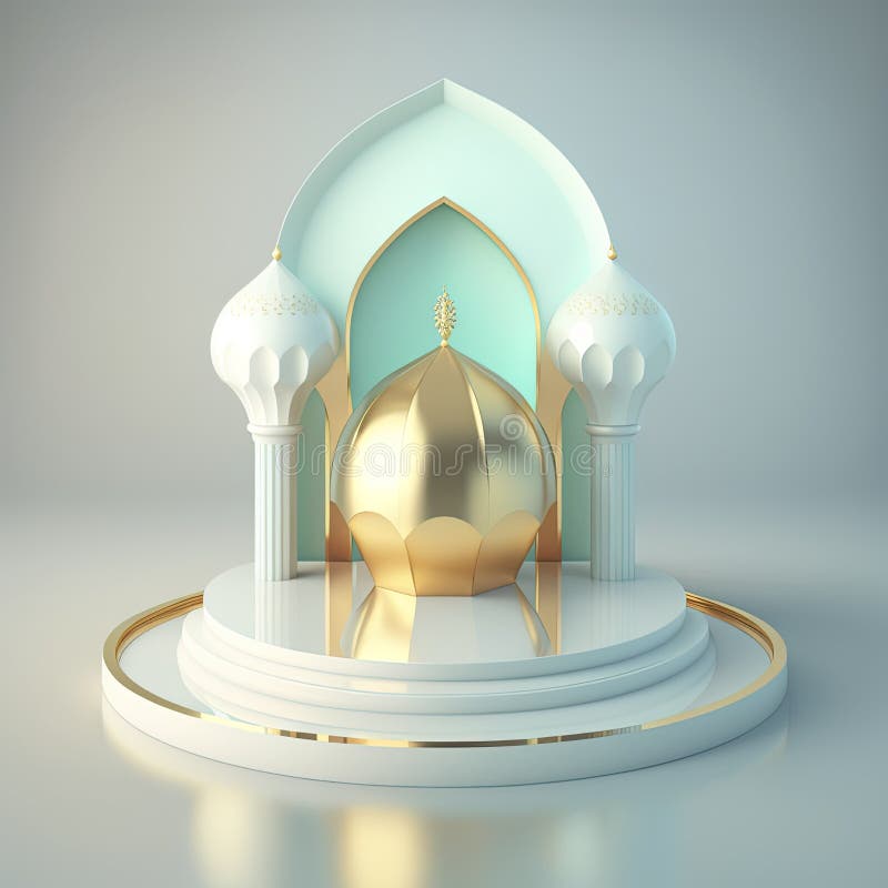 Realistic 3d Ramadan Islamic Themed Podium with Shiny Mosque Gate Stock ...