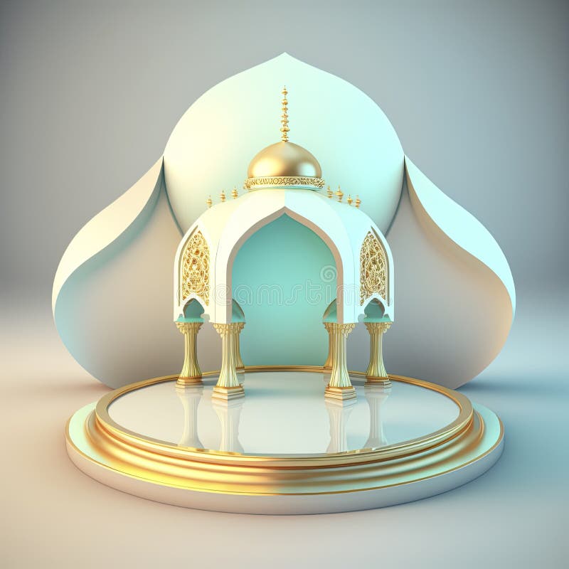 Realistic 3d Ramadan Islamic Themed Podium with Shiny Mosque Gate Stock ...