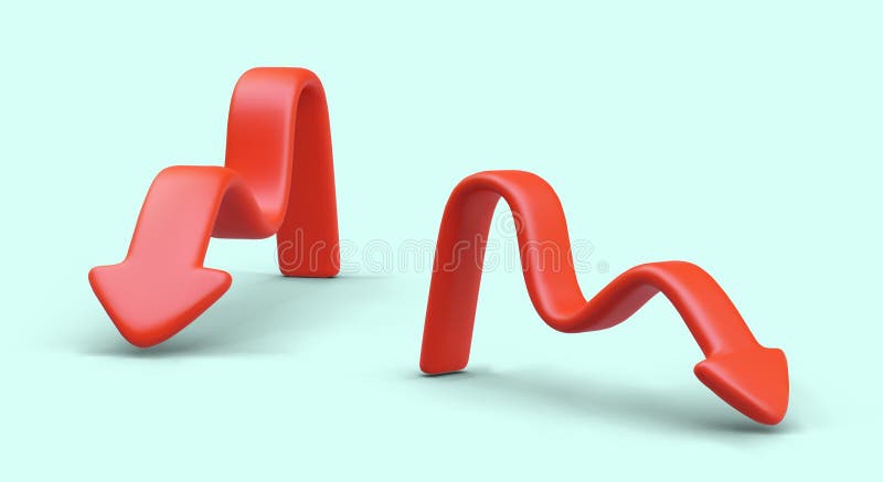 Realistic 3d Red Arrows on Blue Background in Different Positions Stock ...