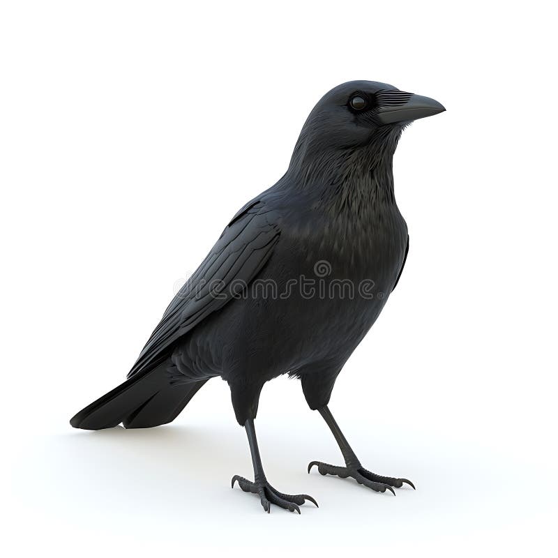 Realistic 3D Render of a Black Crow on White Background a Detailed ...