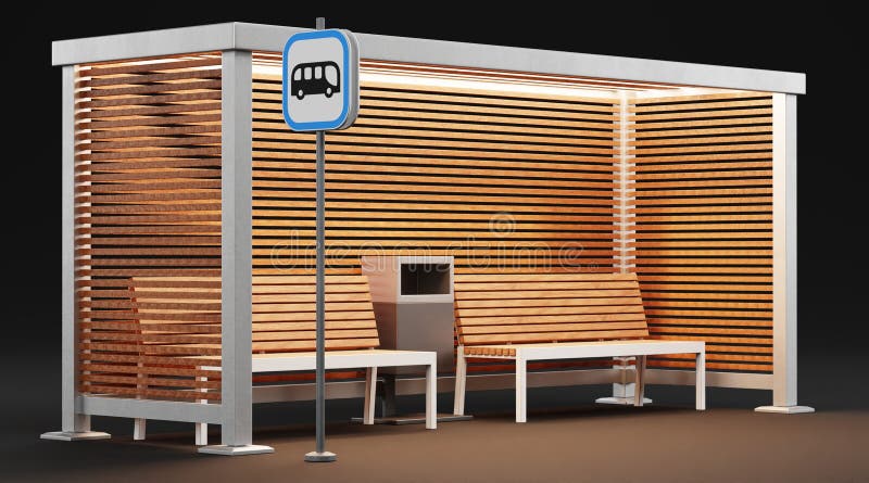 3D Render of Bus Station stock illustration. Illustration of bench ...