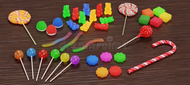 3D Render of Candies Collection Stock Illustration - Illustration of ...