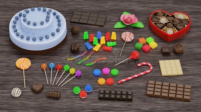 3D Render of Candies Collection Stock Illustration - Illustration of ...