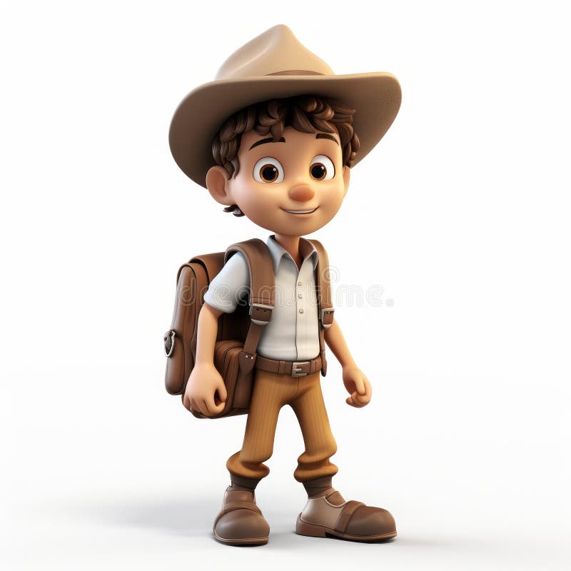 Realistic 3d Render of Cartoon Boy Dylan with Hat and Backpack Stock ...